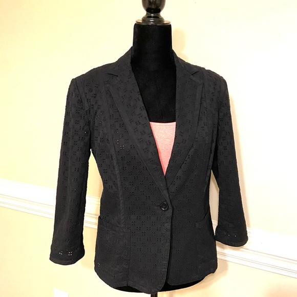 Talbots | Jackets & Coats | Talbots Lace Black One Button Cotton Blazer ...